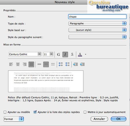 Feuille de style - paragraphe - Cours faciles sur les principales fonctions de Word'Office et d ...